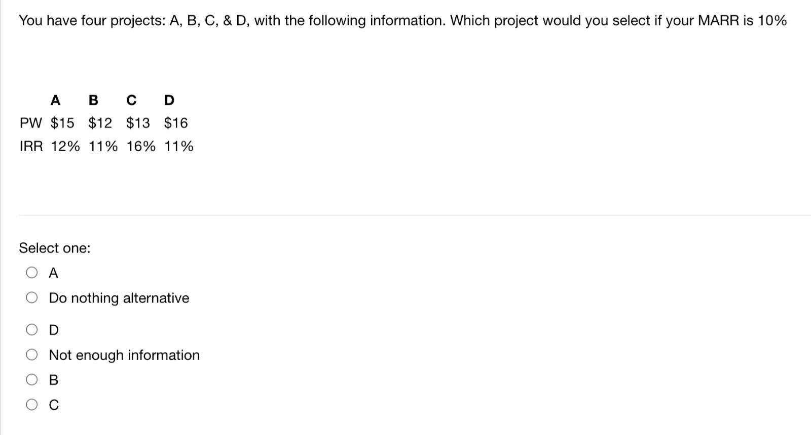 Solved You have four projects: A, ﻿B, ﻿C, ﻿& D, ﻿with the | Chegg.com