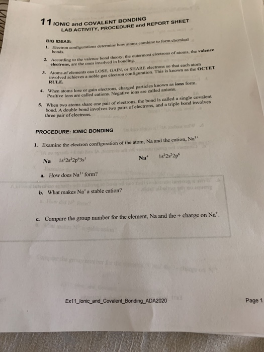 Solved IONIC and COVALENT BONDING LAB ACTIVITY, PROCEDURE | Chegg.com