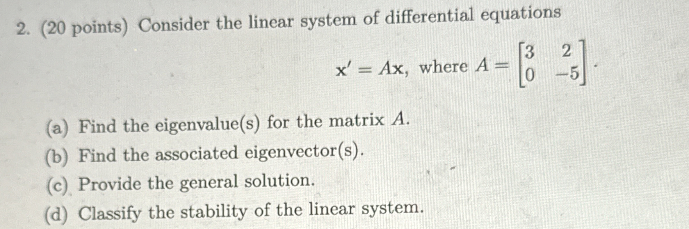 Solved (20 ﻿points) ﻿Consider the linear system of | Chegg.com