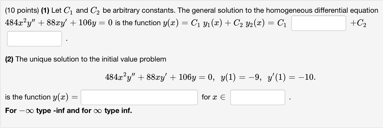 Solved (1) ﻿Let C1 ﻿and C2 ﻿be arbitrary constants. The | Chegg.com
