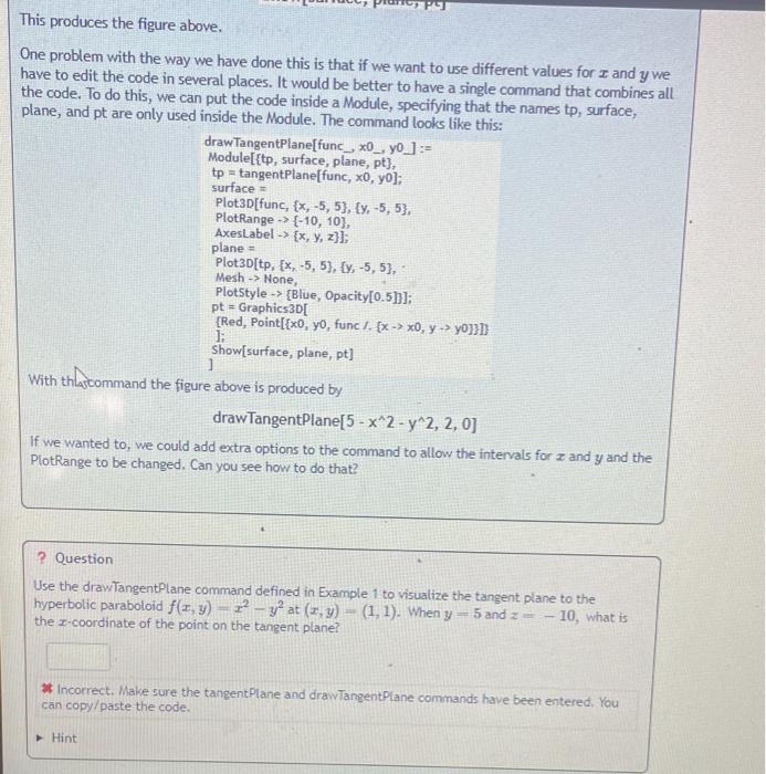 Solved Visualizing a Tangent Plane The figure below shows | Chegg.com