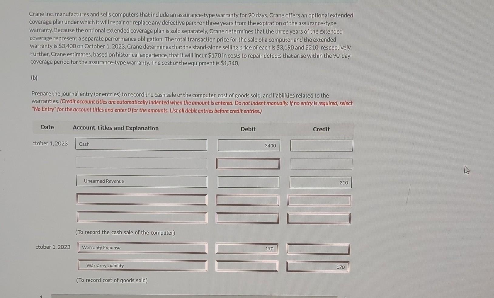 Solved Crane Inc. manufactures and sells computers that | Chegg.com