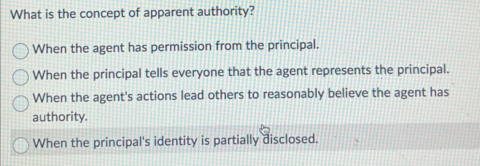 Solved What is the concept of apparent authority?When the | Chegg.com