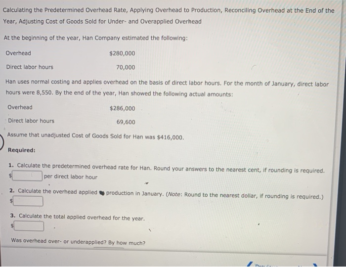 Solved Calculating the Predetermined Overhead Rate, Applying | Chegg.com