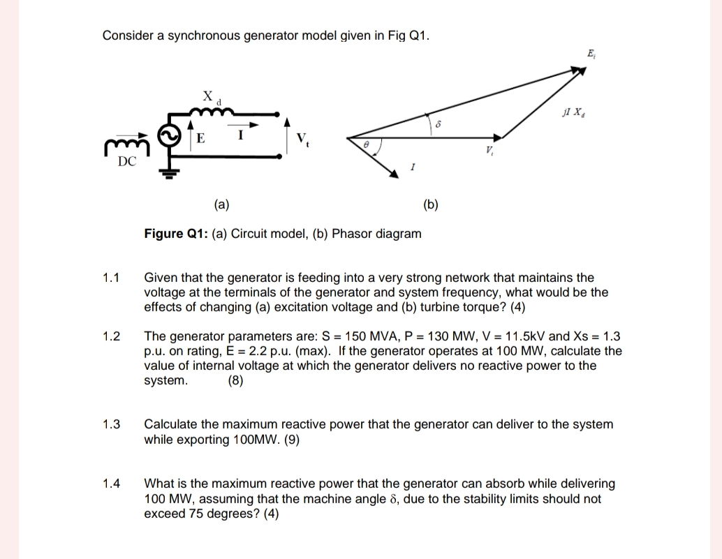 Solved Consider A Synchronous Generator Model Given In Fig