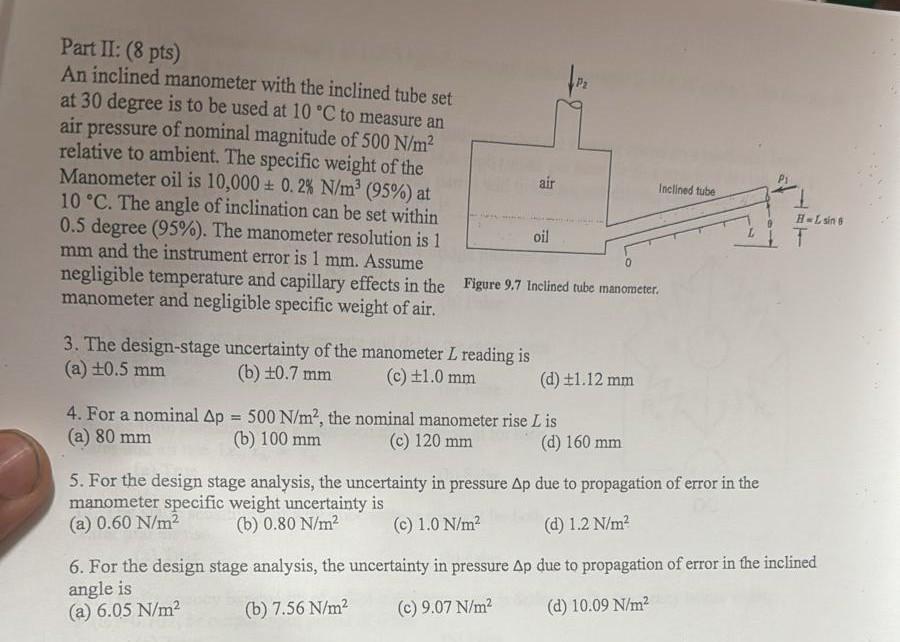 Solved Part II: (8 pts) An inclined manometer with the | Chegg.com
