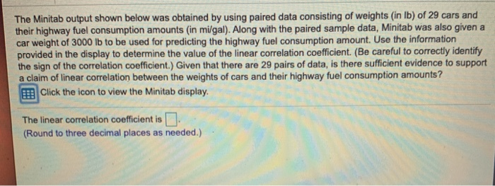 Solved The Minitab output shown below was obtained by using | Chegg.com
