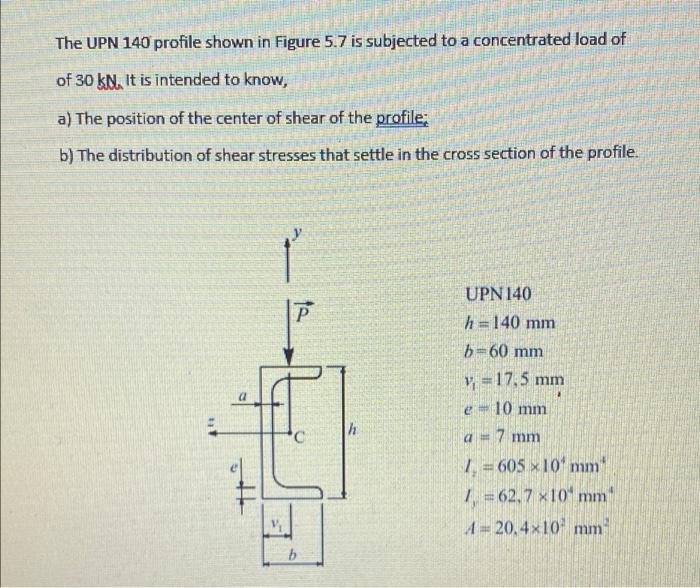 Solved The UPN 140 profile shown in Figure 5.7 is subjected | Chegg.com