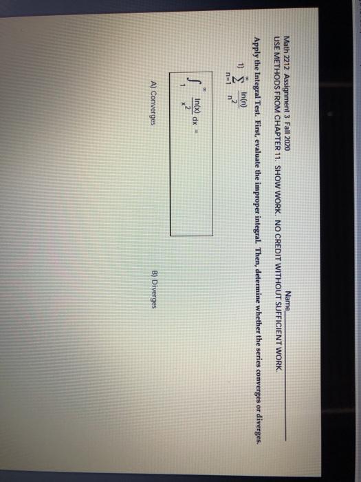 Solved Math 2212 Assignment 3 Fall 2020 Name USE METHODS | Chegg.com
