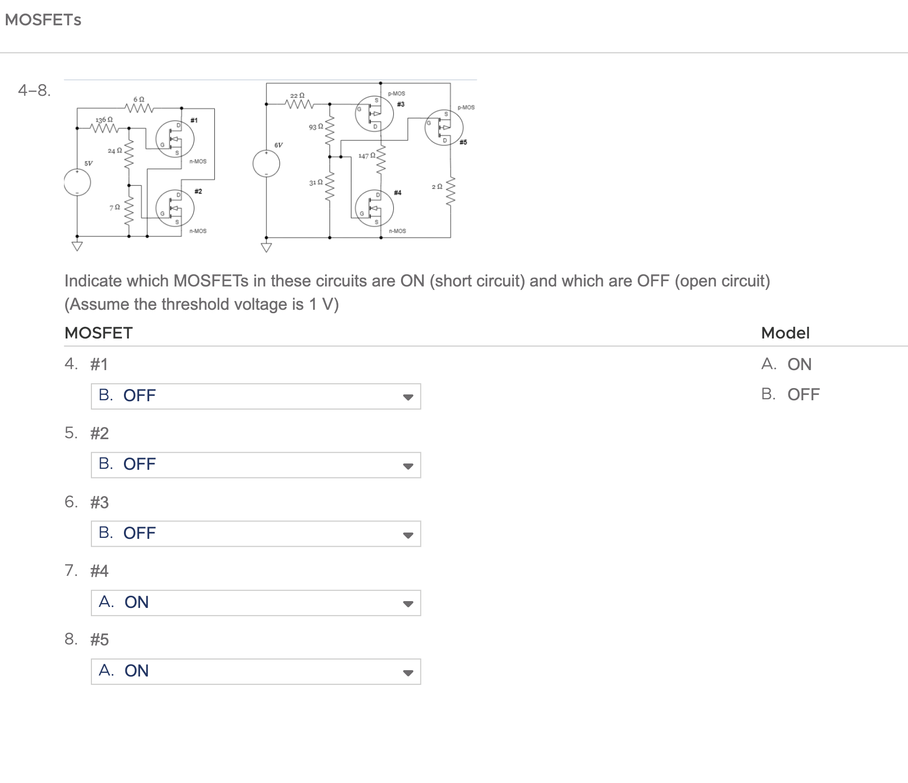 Solved MOSFETs4-8Indicate which MOSFETs in these circuits | Chegg.com