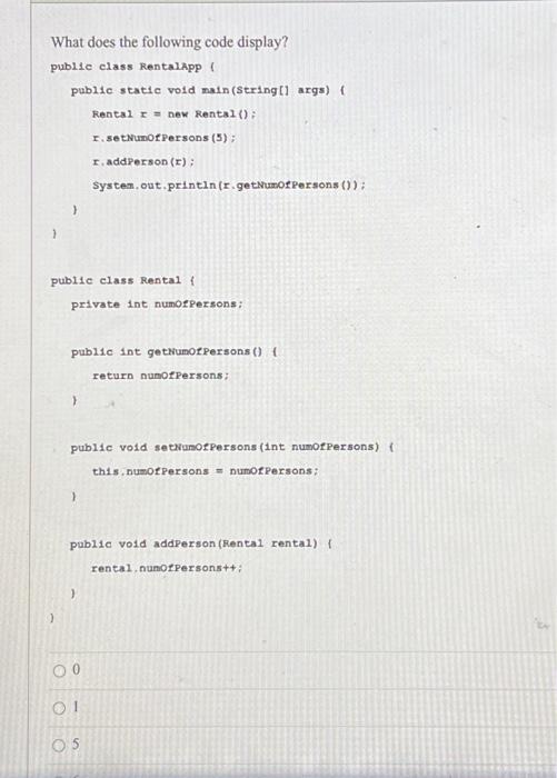 What does the following code display? public class | Chegg.com