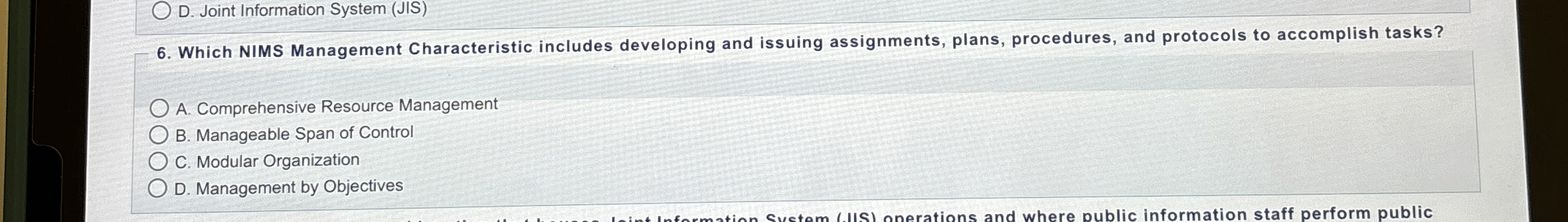 Solved D. ﻿Joint Information System (JIS)6. ﻿Which NIMS | Chegg.com