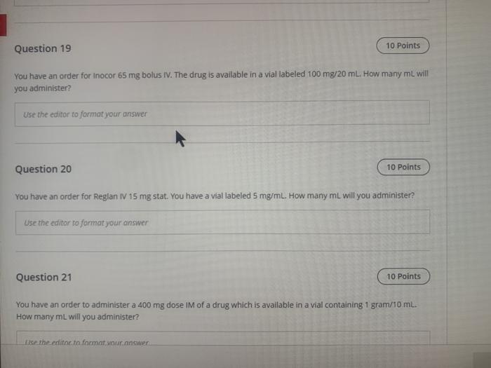 Solved 10 Points Question 19 You have an order for Inocor 65 | Chegg.com
