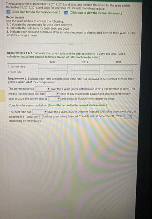 Solved The balance sheet at December 31, 2018, 2019, and | Chegg.com