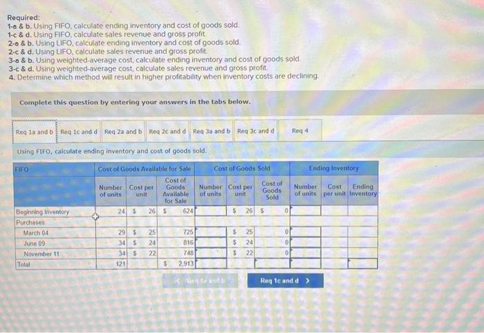 Solved Required: 1-a \& b. Using FIFO, calculate ending | Chegg.com