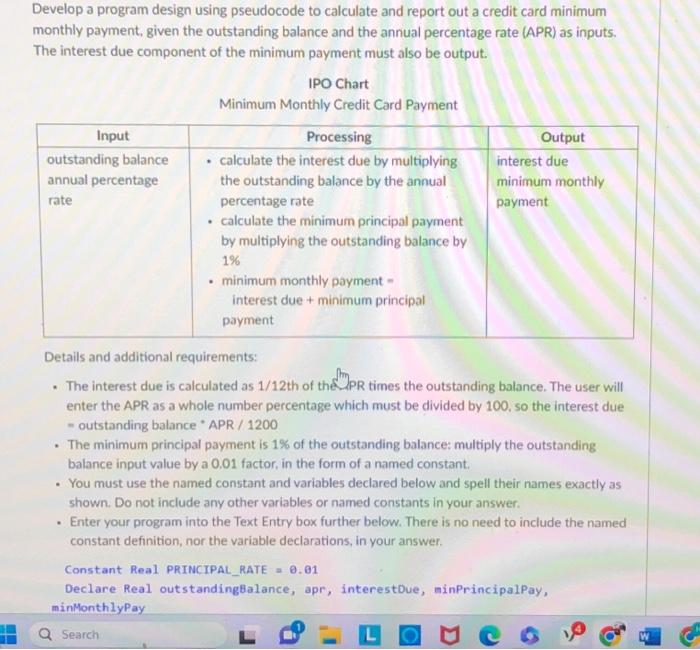Solved Develop a program design using pseudocode to | Chegg.com