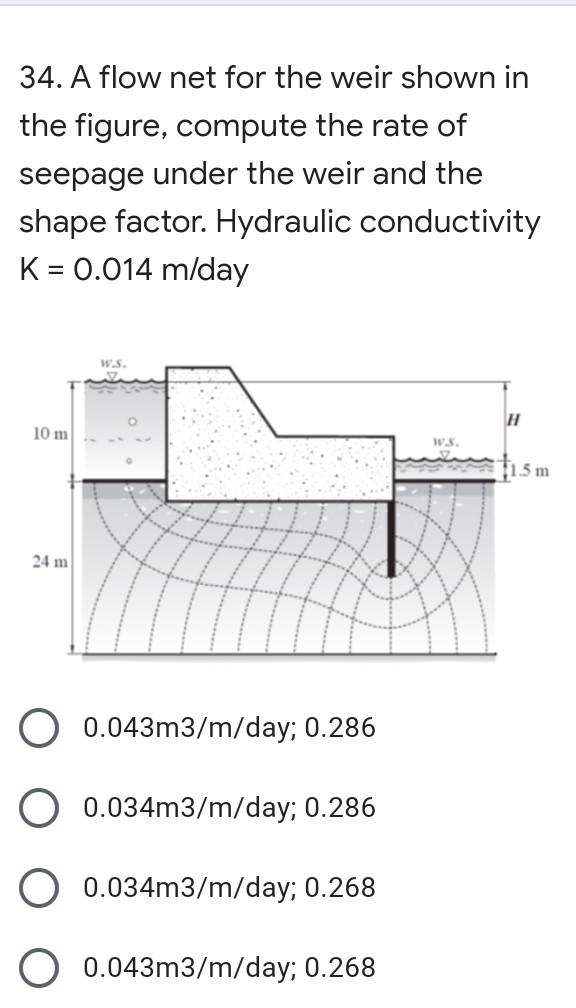 Solved 34. A flow net for the weir shown in the figure, | Chegg.com