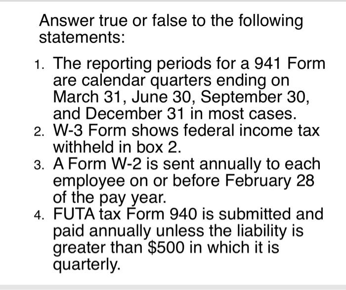 Solved Answer true or false to the following statements: 1. | Chegg.com
