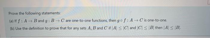 Solved Prove the following statements: (a) Iff: A B and g: B | Chegg.com