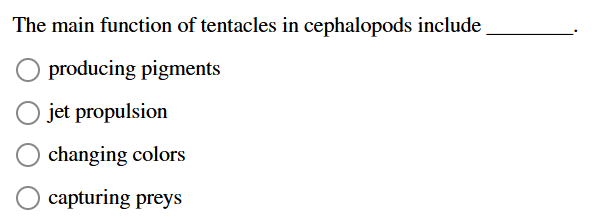 Solved The main function of tentacles in cephalopods | Chegg.com
