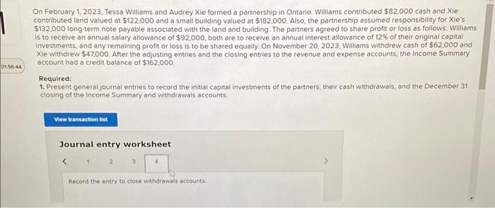 Solved On February 1,2023, Tessa Wiltiams and Audrey Xie | Chegg.com