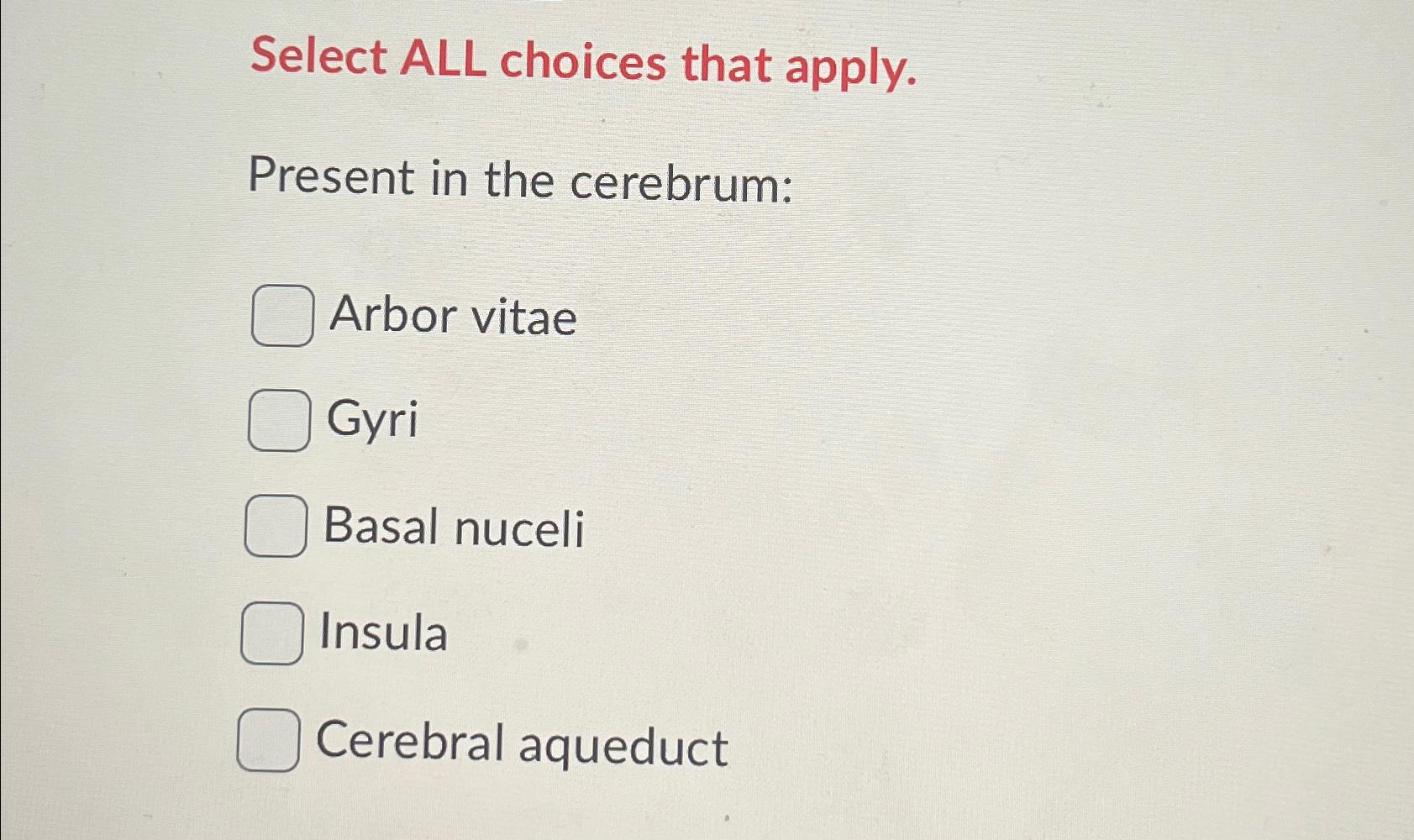 Solved Select ALL choices that apply.Present in the | Chegg.com