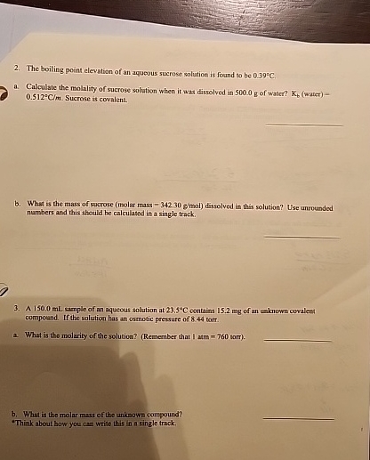 Solved The boiling point elevation of an aqpeous sucrose | Chegg.com