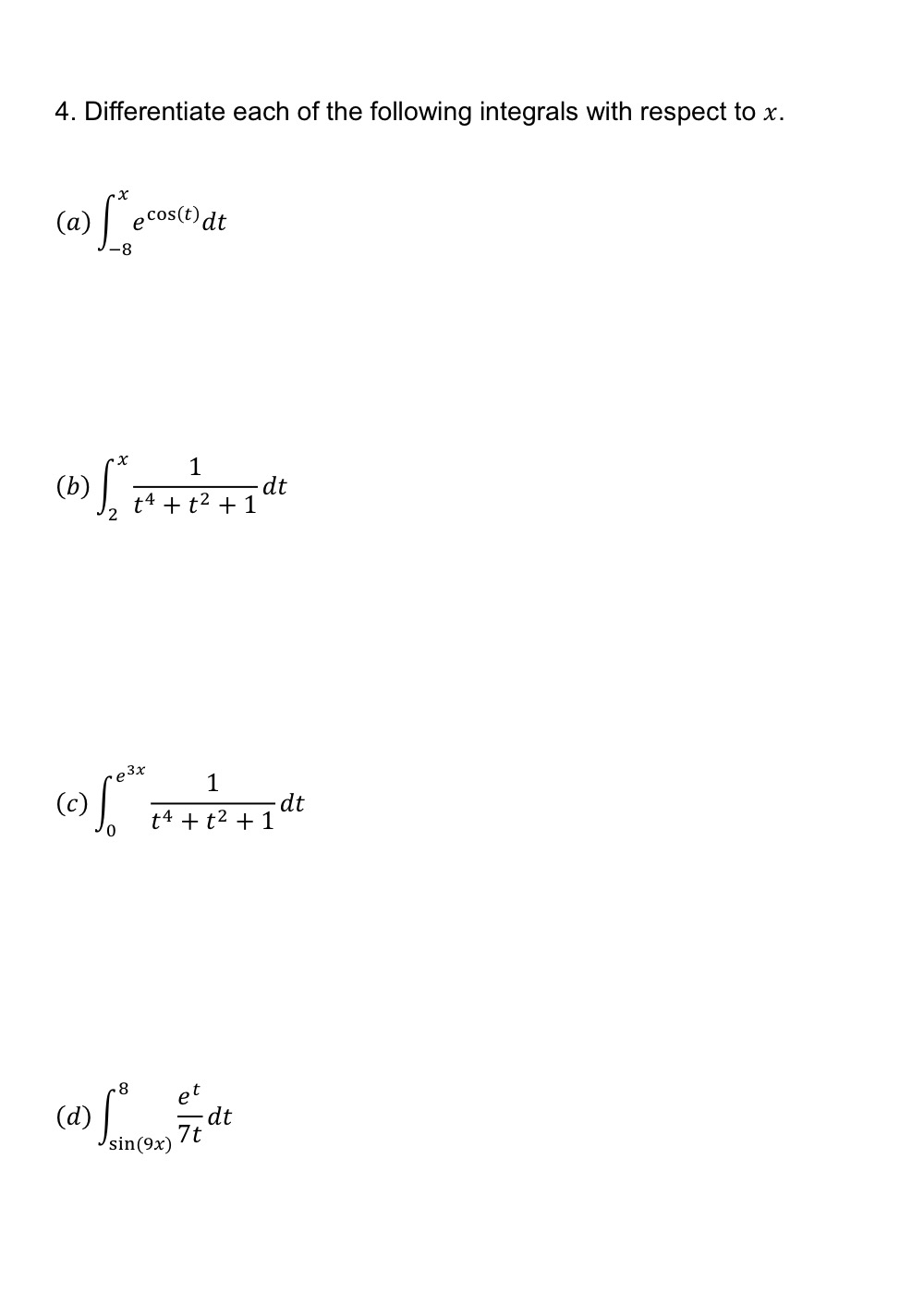 Solved Differentiate each of the following integrals with | Chegg.com
