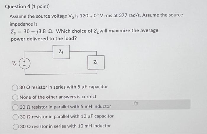 Solved Assume the source voltage VS is 120 0∘Vrms at | Chegg.com