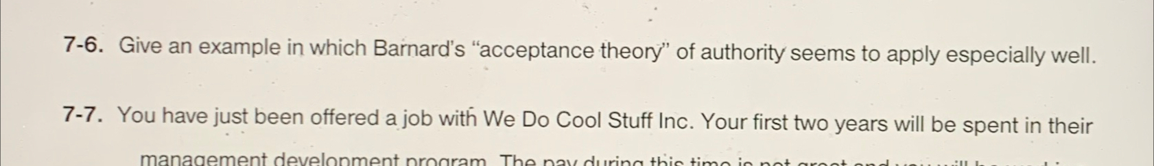 Solved 7-6. ﻿Give an example in which Barnard's "acceptance | Chegg.com