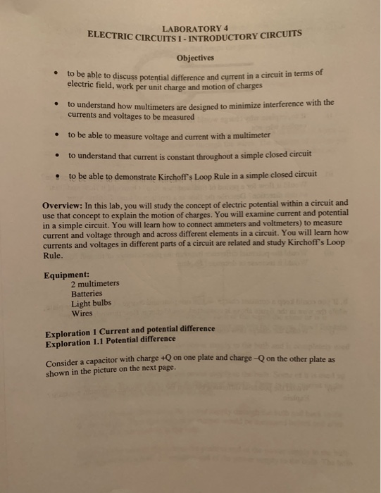 Solved ELECTRIC CIRCUITSI - INTRODUCTORY CIRCUITS LABORATORY | Chegg.com