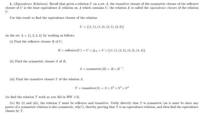 Solved 1. (Equivalence Relations). Recall that given a | Chegg.com