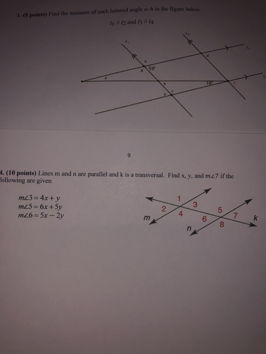 Solved 1. (8 points) Find the measure of each lettered angle | Chegg.com