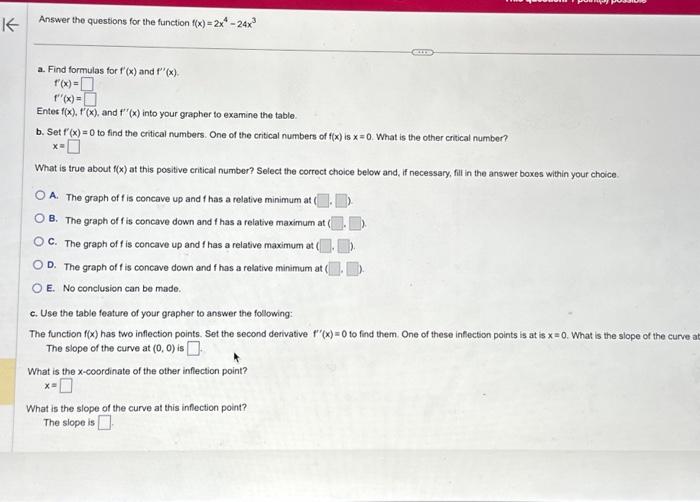 Solved Answer the questions for the function f(x)=2x4−24x3 | Chegg.com