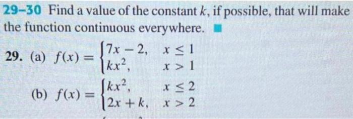 Solved 29-30 Find a value of the constant k, if possible, | Chegg.com