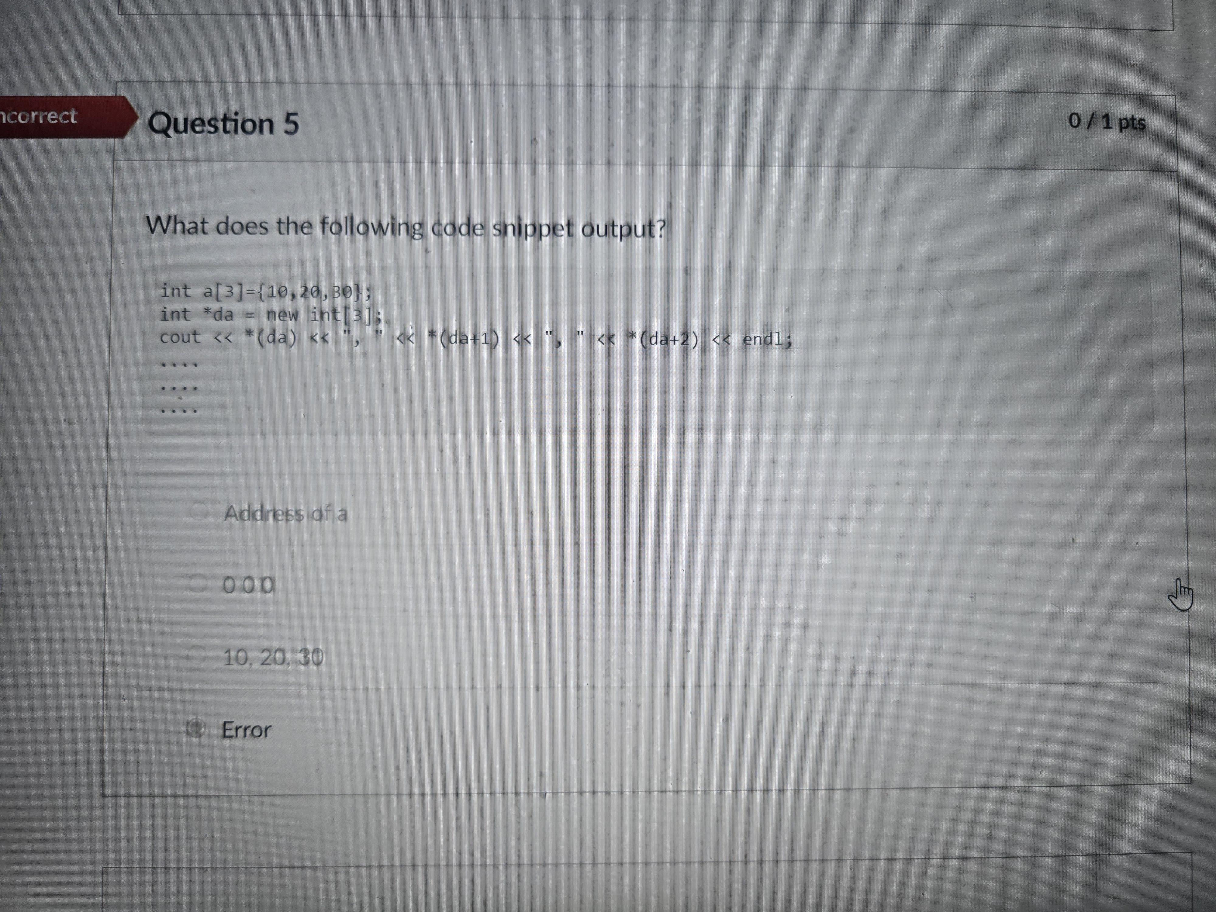 Solved What does the following code snippet output? ``` ﻿int | Chegg.com