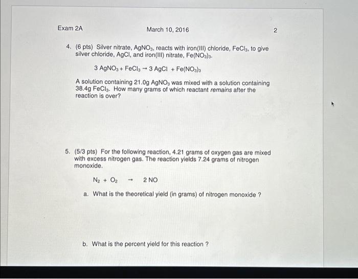 Solved 4. (6 pts) Silver nitrate, AgNO3, reacts with | Chegg.com