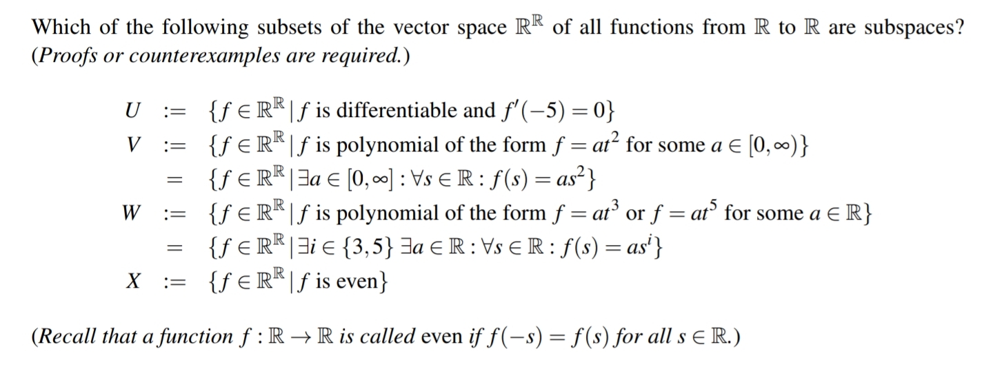 Solved Which of the following subsets of the vector space RR | Chegg.com
