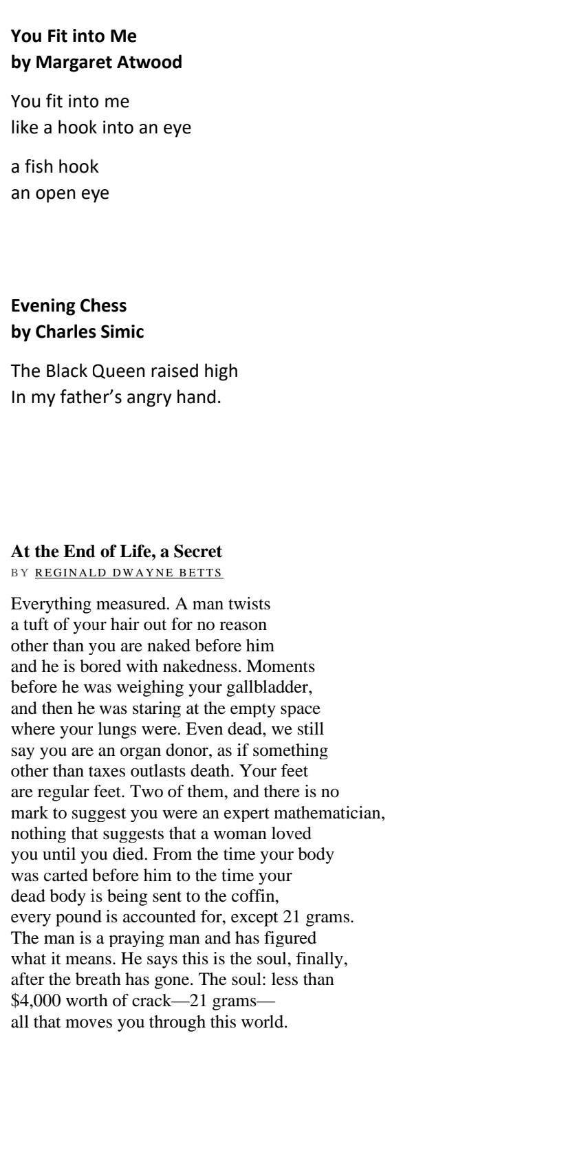 You Fit into Me by Margaret Atwood You fit into me | Chegg.com