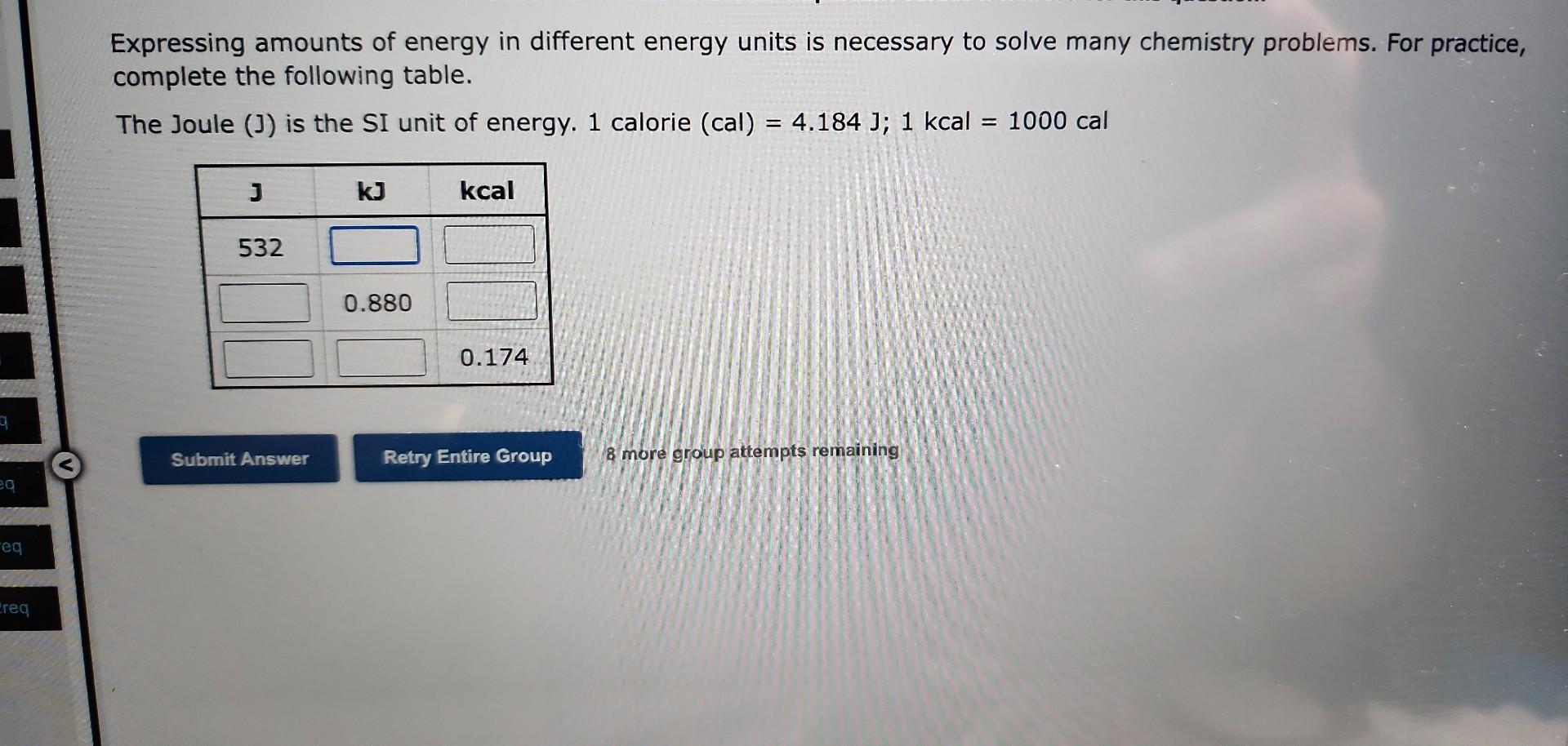 Solved Expressing amounts of energy in different energy | Chegg.com