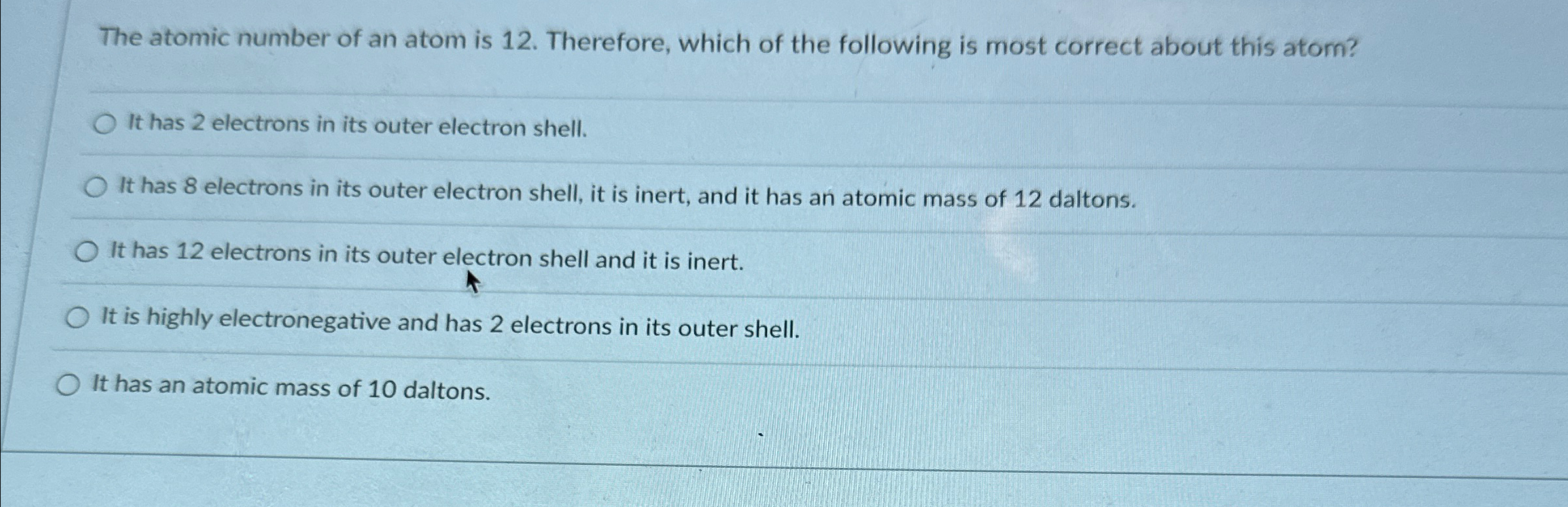 Solved The atomic number of an atom is 12. ﻿Therefore, which | Chegg.com