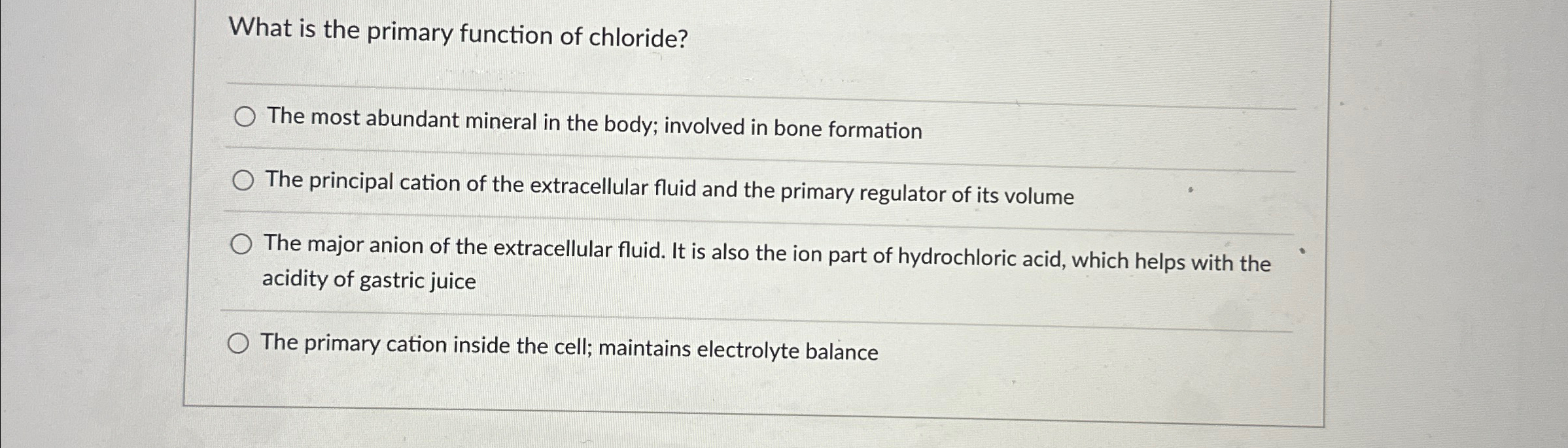 Solved What is the primary function of chloride?The most | Chegg.com