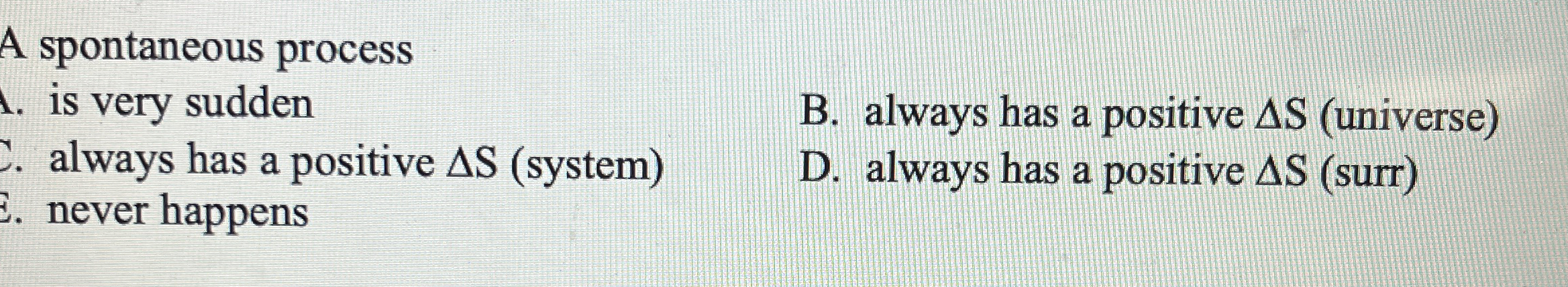 Solved A spontaneous processis very suddenB. ﻿always has a | Chegg.com