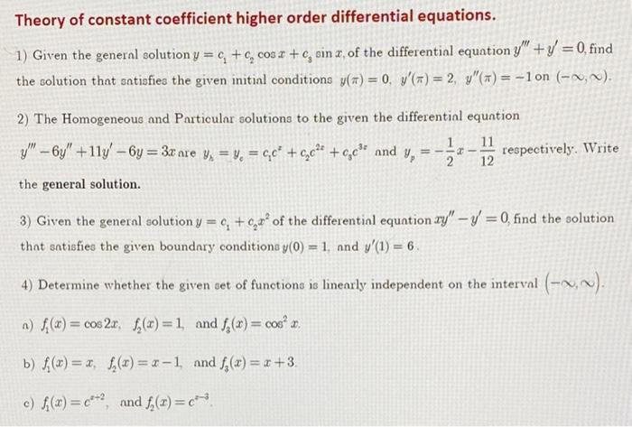 Solved Theory of constant coefficient higher order | Chegg.com