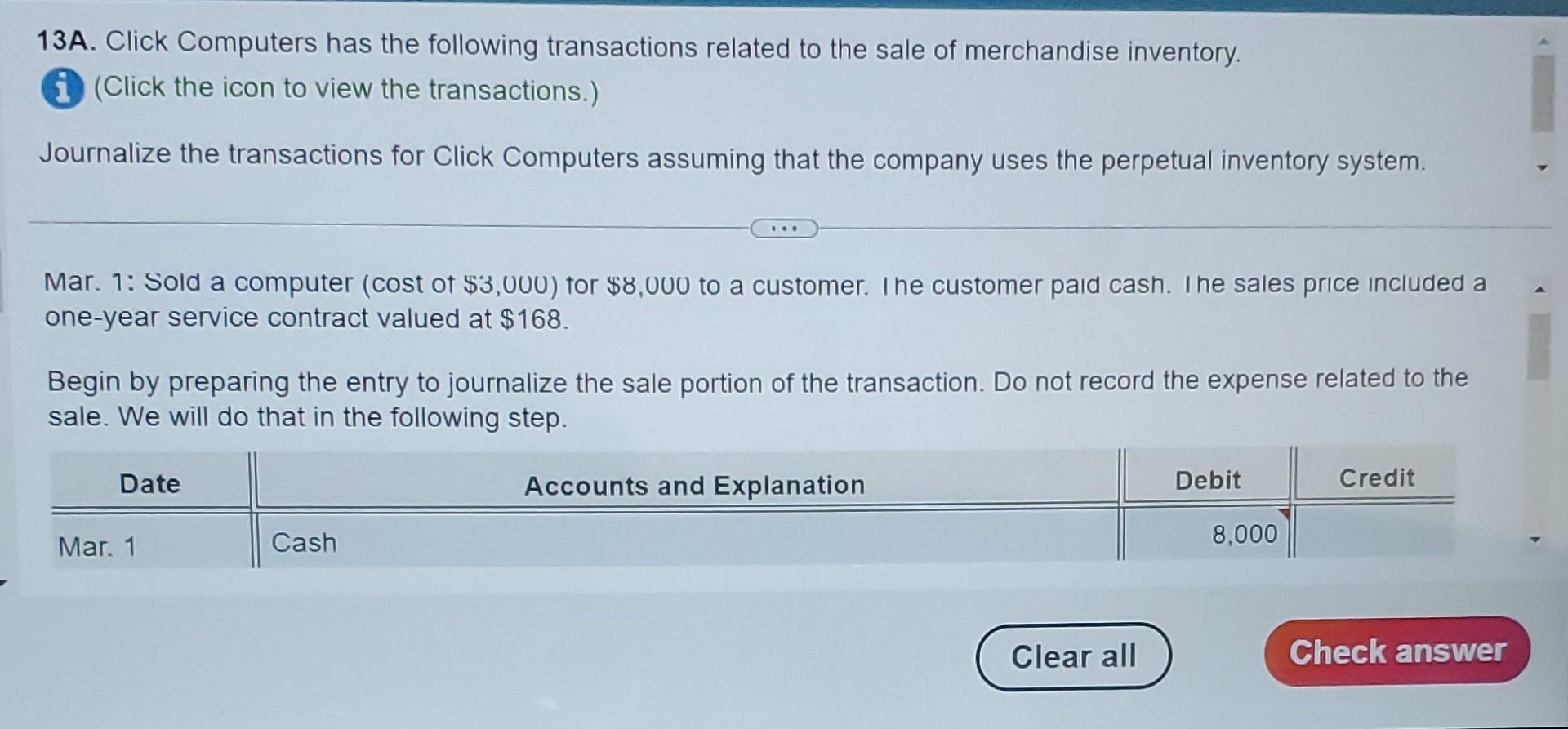 13A. Click Computers has the following transactions | Chegg.com