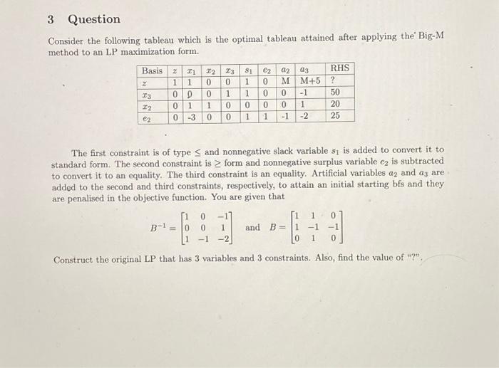 Solved Consider the following tableau which is the optimal | Chegg.com