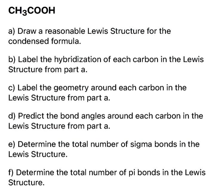 Solved CH3COOH a) Draw a reasonable Lewis Structure for the | Chegg.com