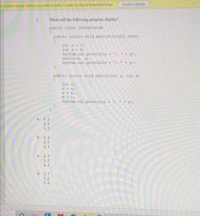 Solved 1. Look at the following method header: public static | Chegg.com