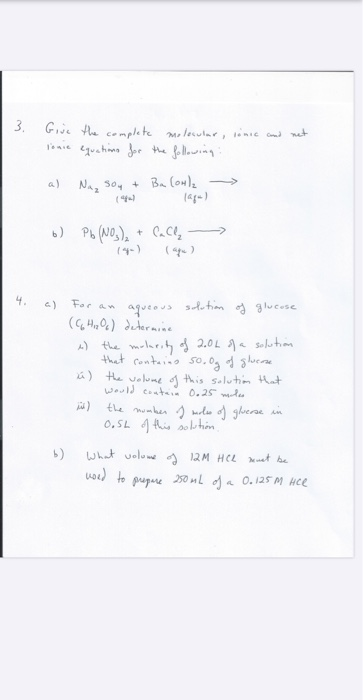 Solved 3. Give the complete molecular, linic and met Tonic | Chegg.com