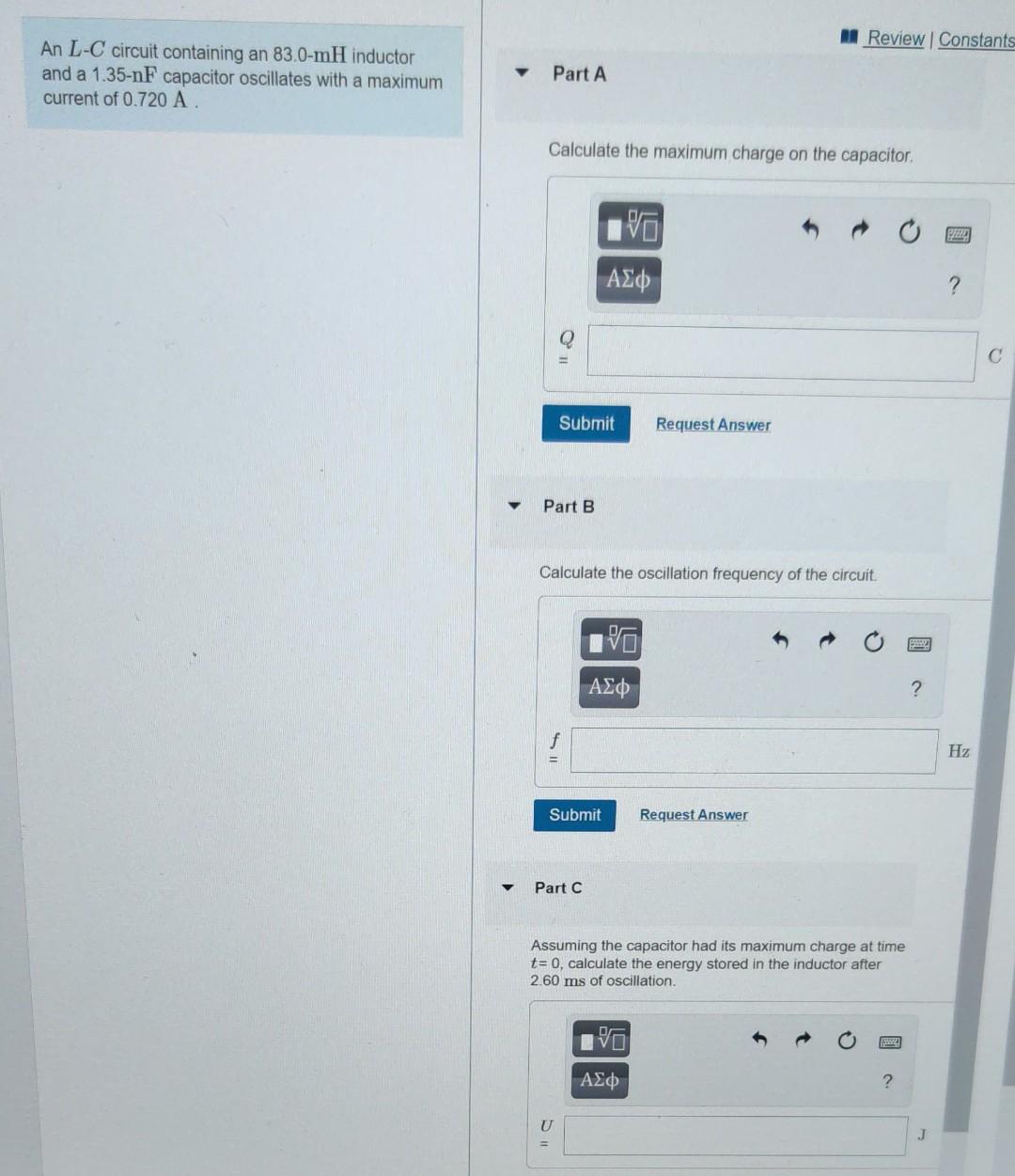 Solved Review Constants An L-C circuit containing an 83.0-mH | Chegg.com